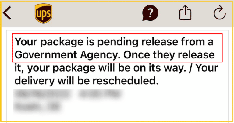 UPS “Your Package is Pending Release from a Government Agency ...
